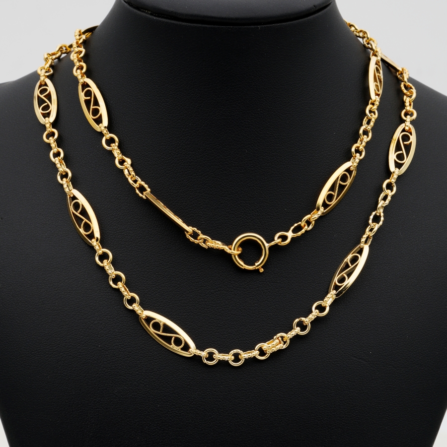 French Antique Victorian Sautoir Chain Sterling Silver 18ct Gold Gilt ...