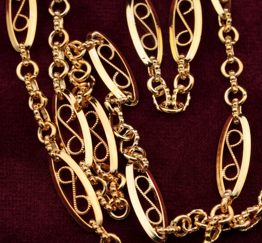 French Antique Victorian Sautoir Chain Sterling Silver 18ct Gold Gilt ...