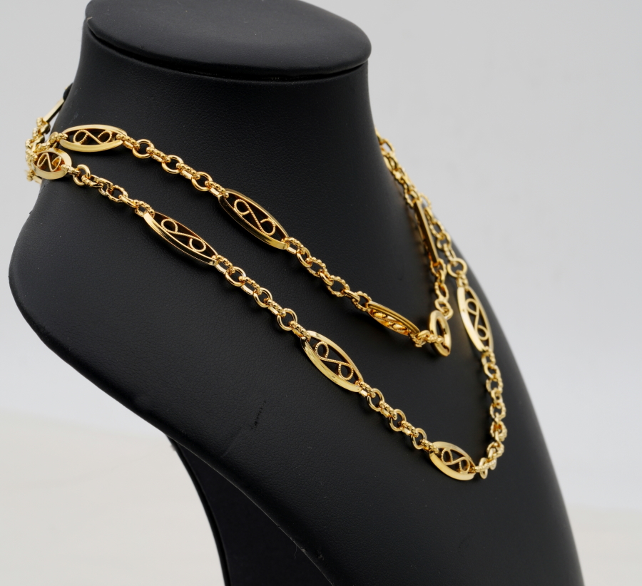 French Antique Victorian Sautoir Chain Sterling Silver 18ct Gold Gilt ...