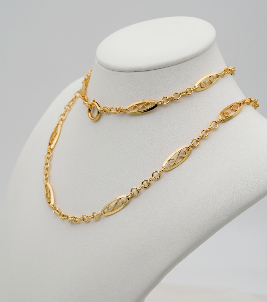 French Antique Victorian Sautoir Chain Sterling Silver 18ct Gold Gilt ...