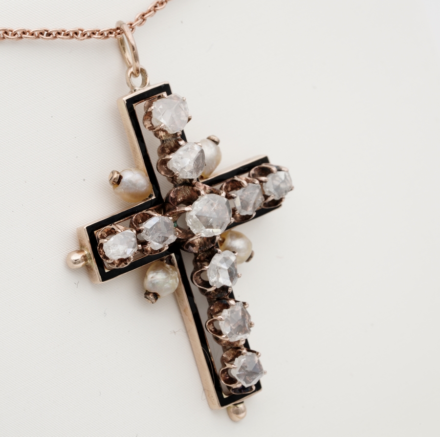 Georgian 3.50 Ct Rose Cut Diamond 16 Kt Latin Cross | Hawkantiques